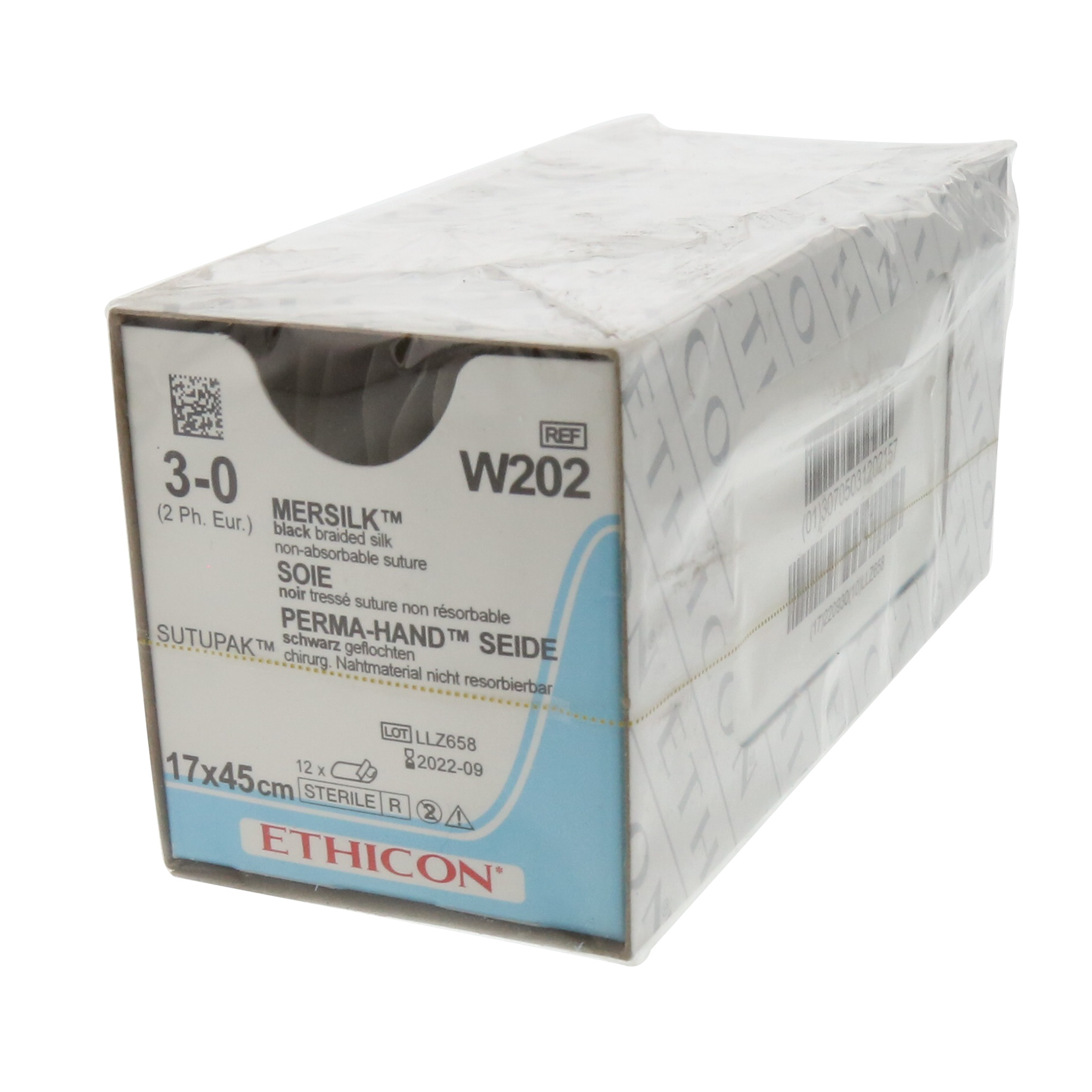 SEM202 : Mersilk Black Suture W202. Length 45cm Gauge 30